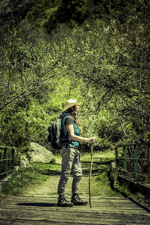 Woman Hiking through Beautiful Natural Landscape Stock Photo - Image of ...