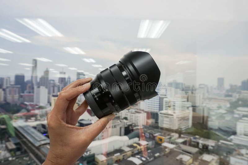 Woman Hold Camera Lens in Hand Stock Image - Image of photographer ...