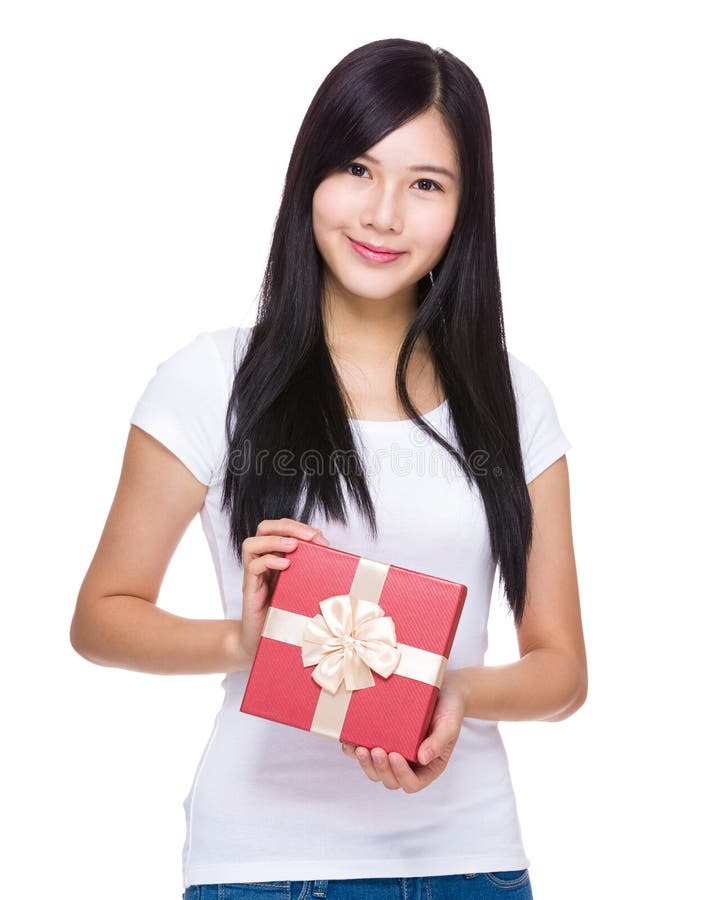 Asia lady open gift box stock image. Image of christmas - 46123463