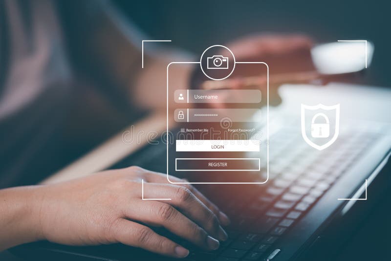 Woman Hold Smartphone with Virtual Global with Cyber Security, Login ...