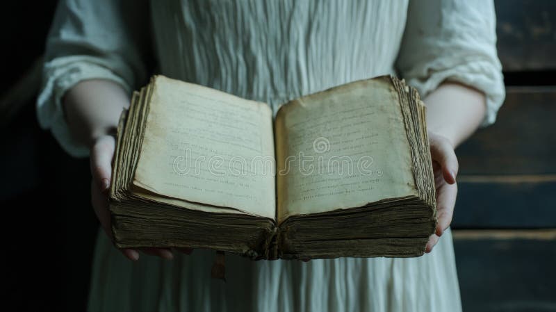 Woman Holding an Ancient Aged Book of Stories Stock Illustration ...