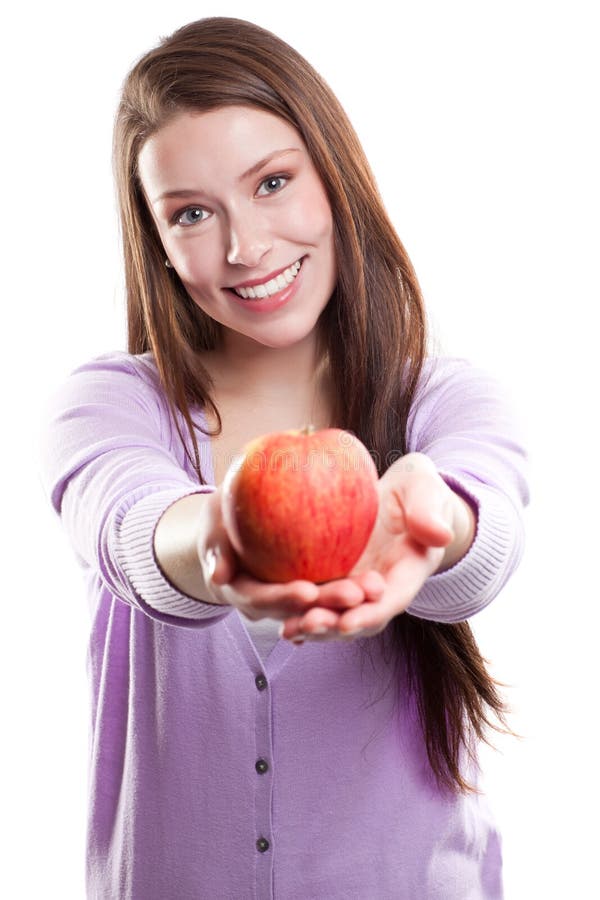 Woman holding an apple stock image. Image of lady, person - 18571297