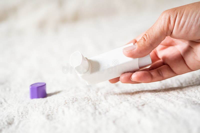 Woman Holding Asthma Inhaler Applying for Prevent Asthma Attack Stock ...