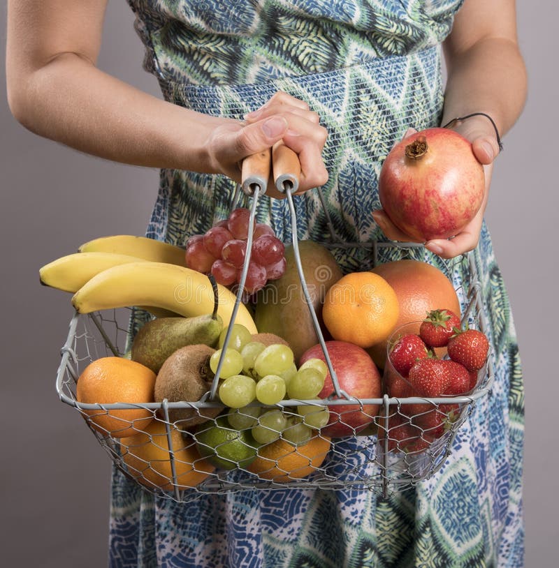 Woman Holding a Basket of Fresh Fruit Stock Image - Image of ...