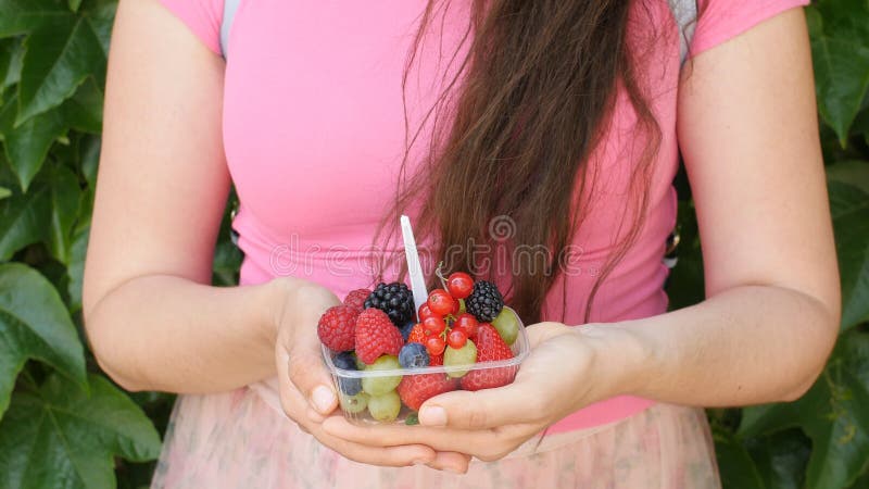 Woman Holding Berries and Fruit in Hands Stock Footage - Video of leaf ...