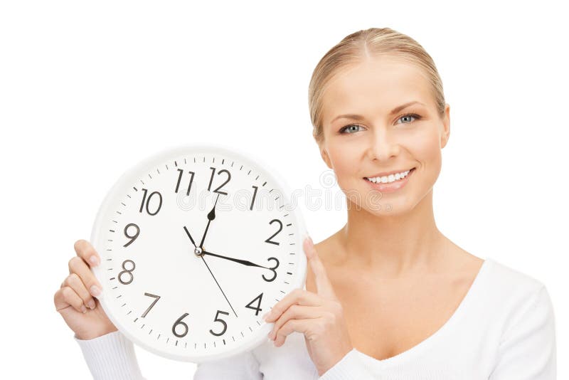 Woman holding big clock stock image. Image of corporate - 39521155