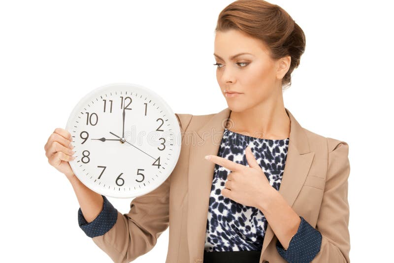 Woman holding big clock stock photo. Image of businesspeople - 39973788