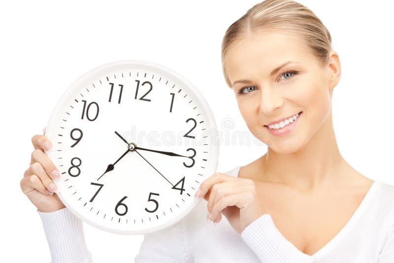 Woman holding big clock stock image. Image of nice, business - 40107519
