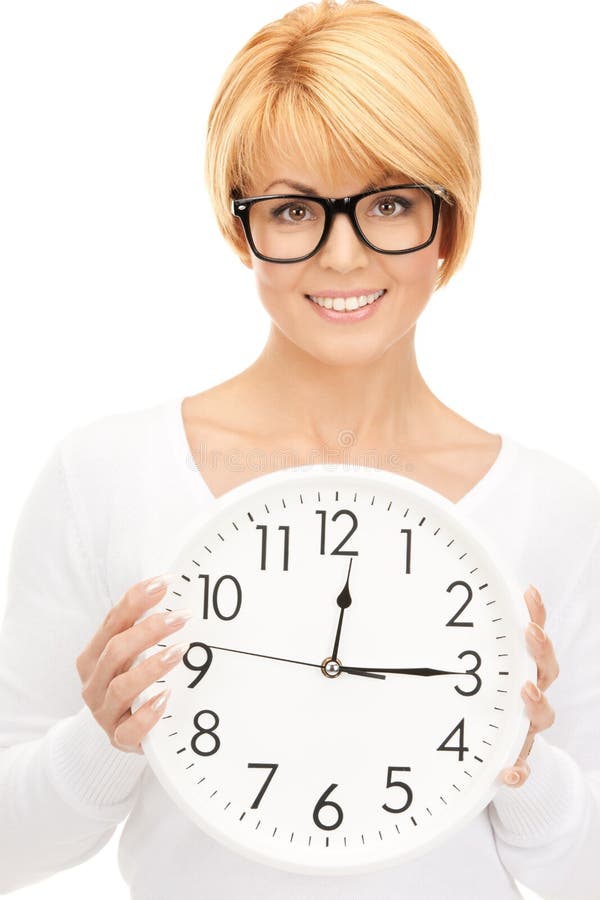 Woman holding big clock stock image. Image of businesswoman - 40611275