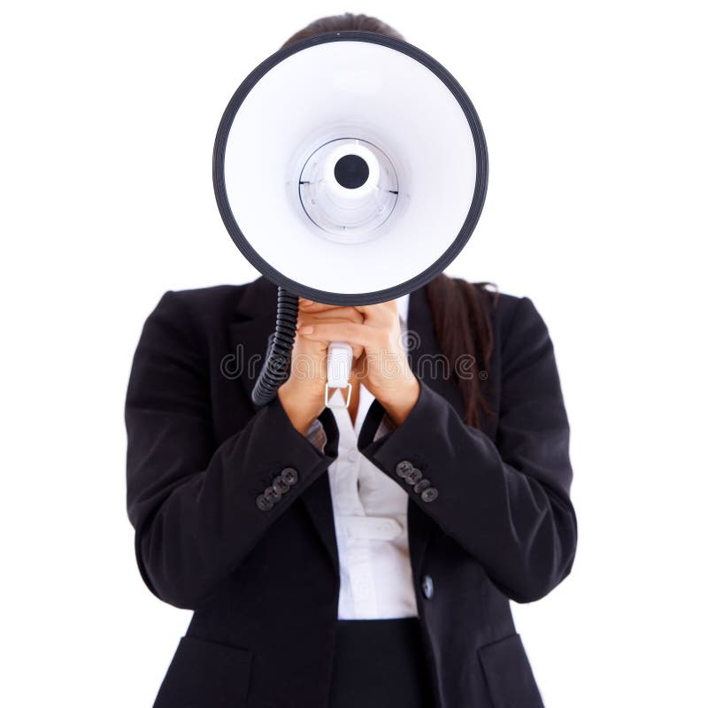 Woman Holding Big Megaphone in Front of Her Face Stock Image - Image of ...