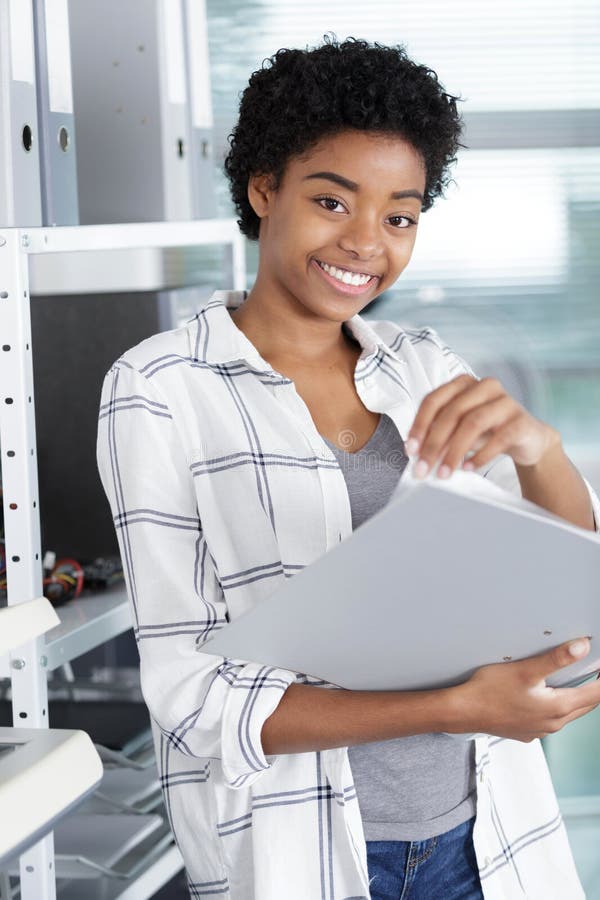 Woman Holding Binders with Documents Stock Image - Image of happy ...
