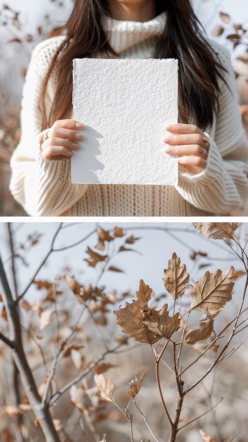 A Woman Holding a Blank Piece of Paper in Front of Her, AI Stock Photo ...