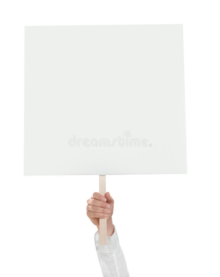 Woman Holding Blank Protest Sign on White Background, Closeup Stock ...