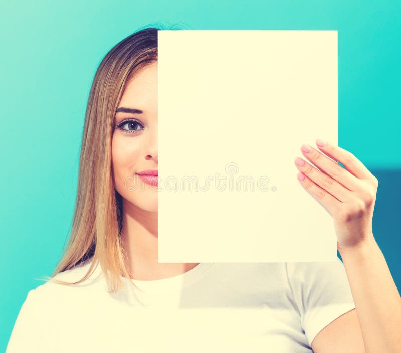 Woman Holding Blank Paper Covering Her Face Stock Photos - Free ...