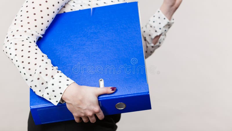 Woman Holding Blue Binder with Documents Stock Image - Image of ...
