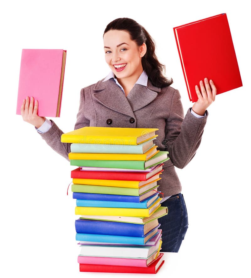 Woman holding book. stock image. Image of pile, female - 24154077