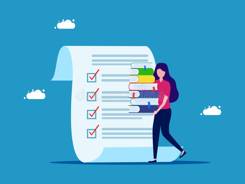 Woman Holding Book with Checklist Documents. Future Planning and Learning Stock Vector ...
