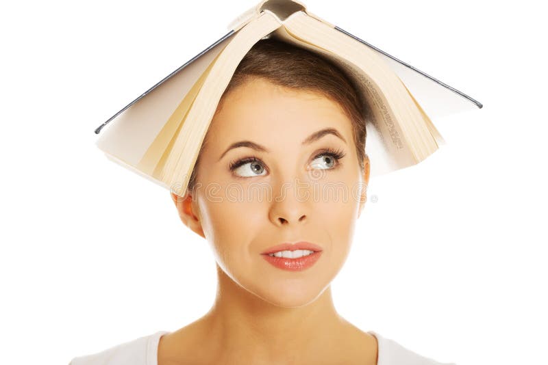 Woman holding book on head stock image. Image of caucasian - 46306857