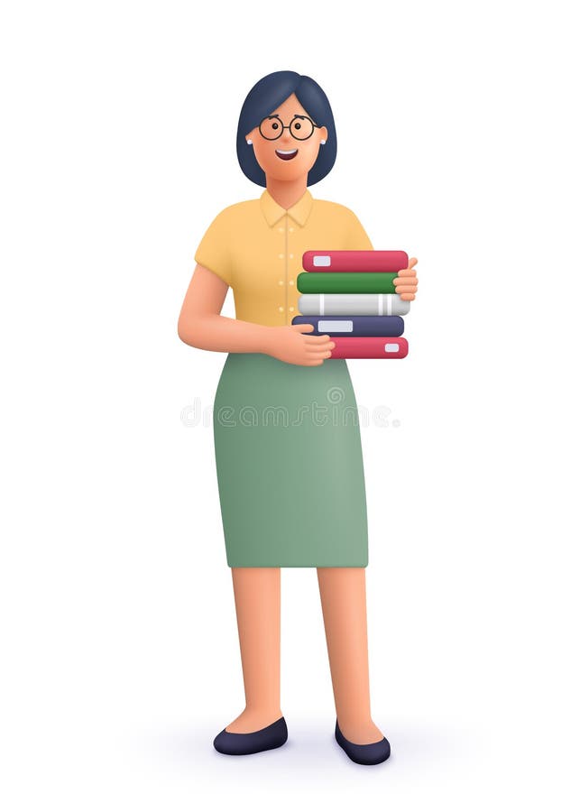 Woman Holding Book Stack. Teacher, Student or Office Worker. Education ...