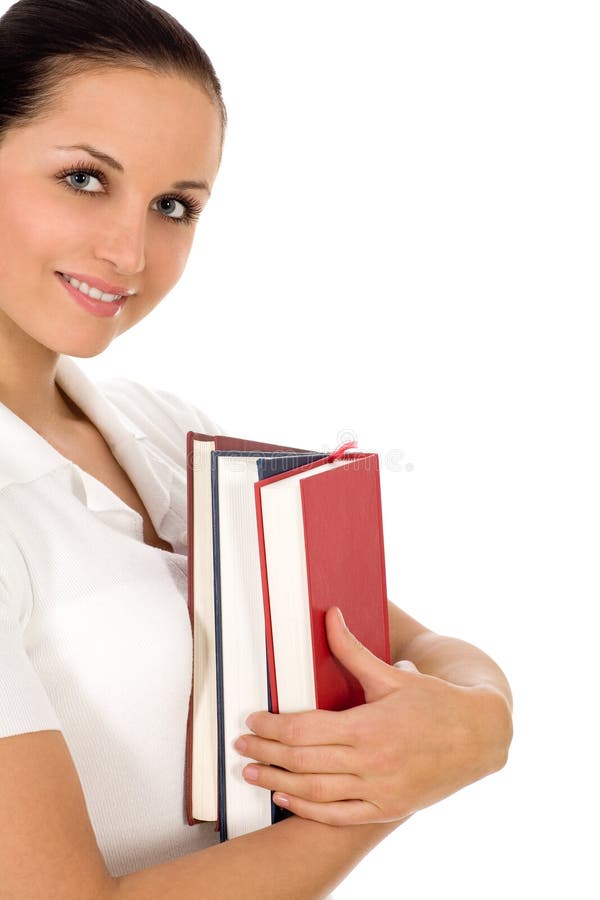 Woman holding books stock photo. Image of studio, smiling - 6973466