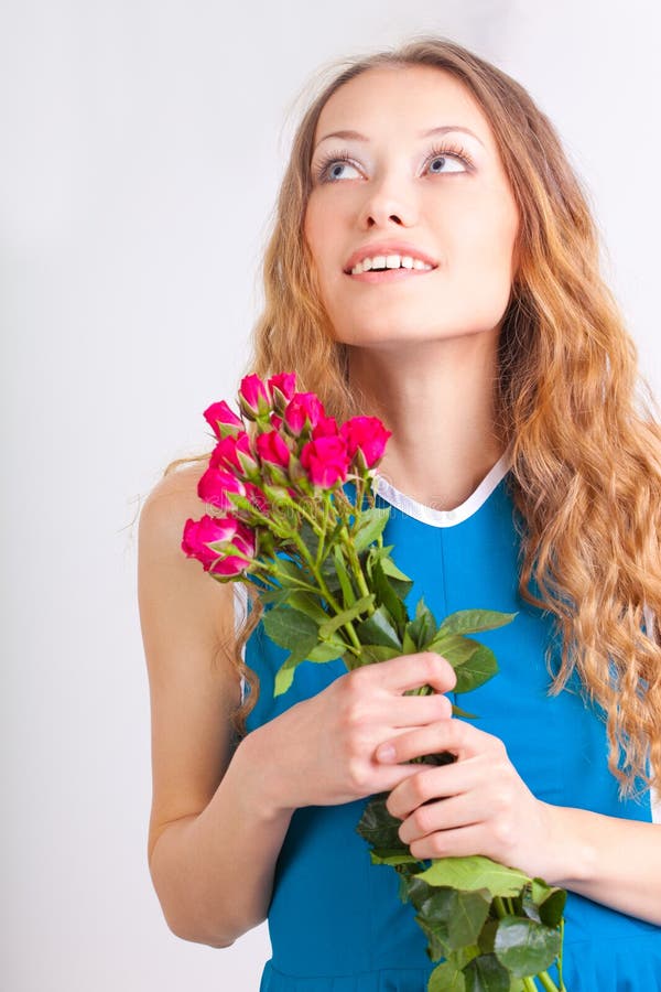 Woman Holding Bouquet of Roses Stock Image - Image of closeup, love ...