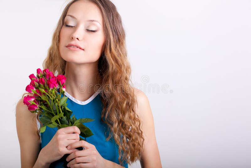 Woman Holding Bouquet of Roses Stock Image - Image of portrait, adult ...
