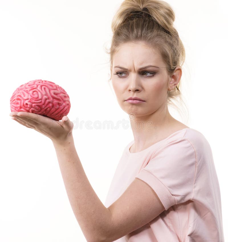 Woman Holding Brain Having Idea Stock Photo - Image of intellect ...