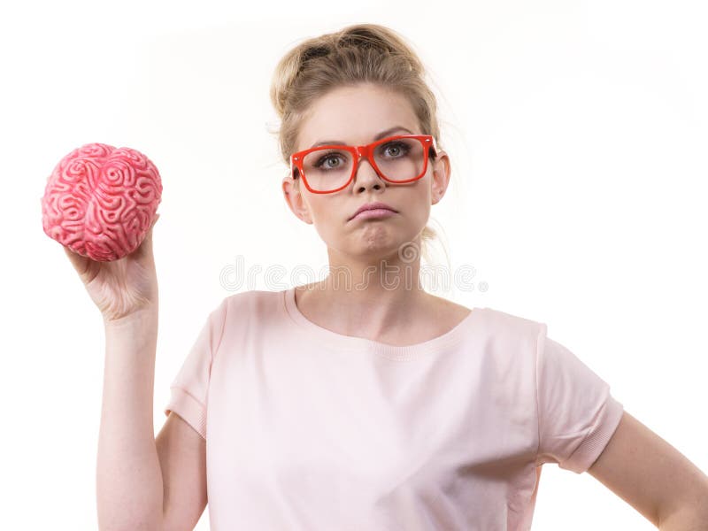 Woman Holding Brain Having Idea Stock Image - Image of woman, education ...