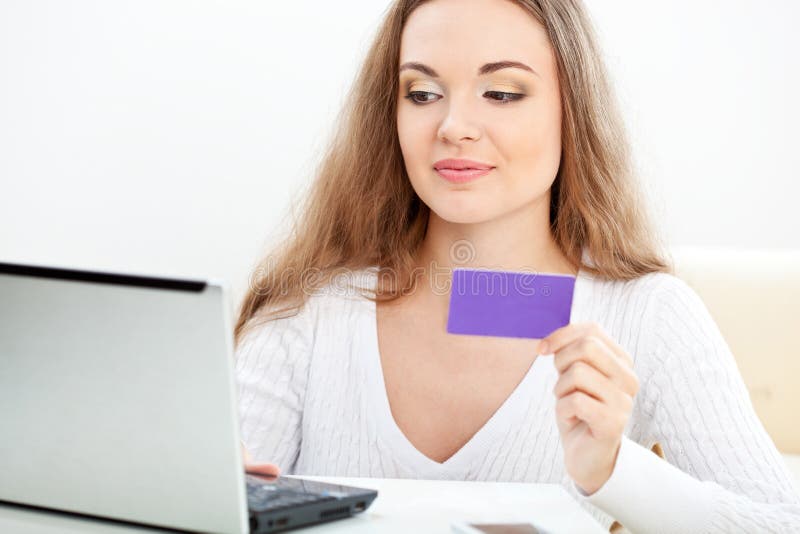 Woman Holding Business Card Stock Photo - Image of blond, face: 28547414