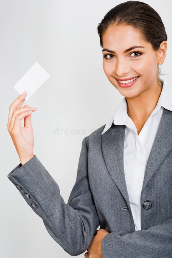 Woman holding a card stock image. Image of partner, beautiful - 3204837