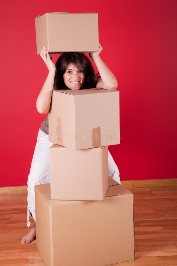 Woman Holding Cardboard Boxes Stock Image - Image of carry, carton ...
