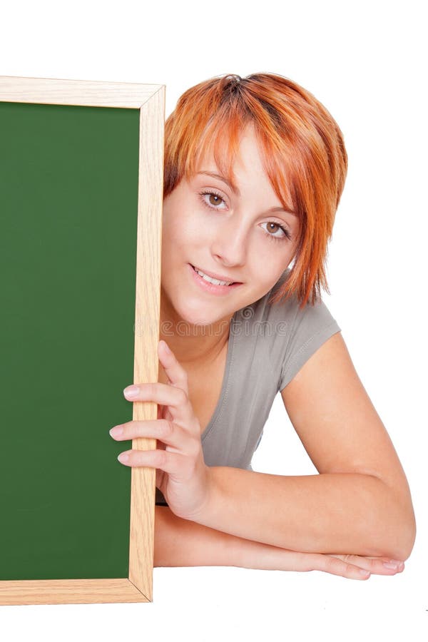 Woman holding a chalkboard stock image. Image of people - 31763493