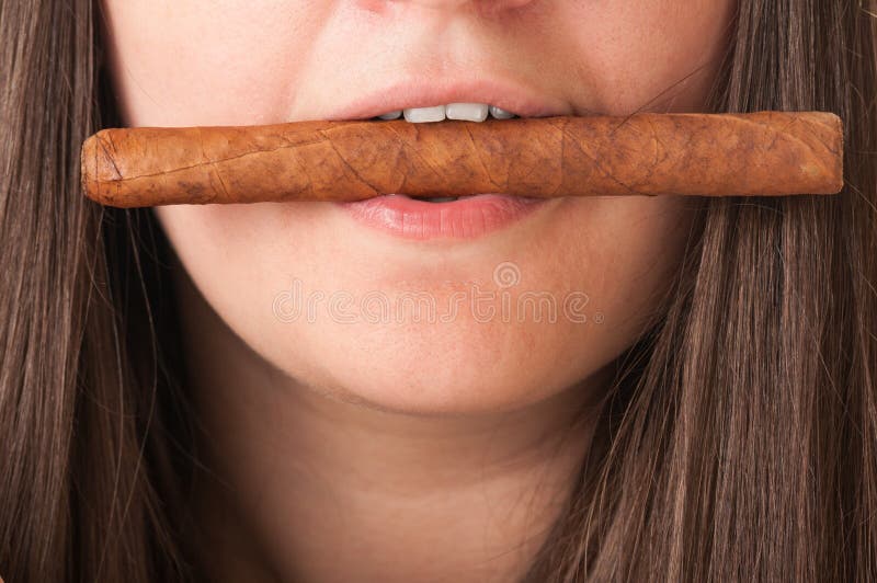 Woman Holding a Cigar between Her Teeth Stock Image - Image of adult ...