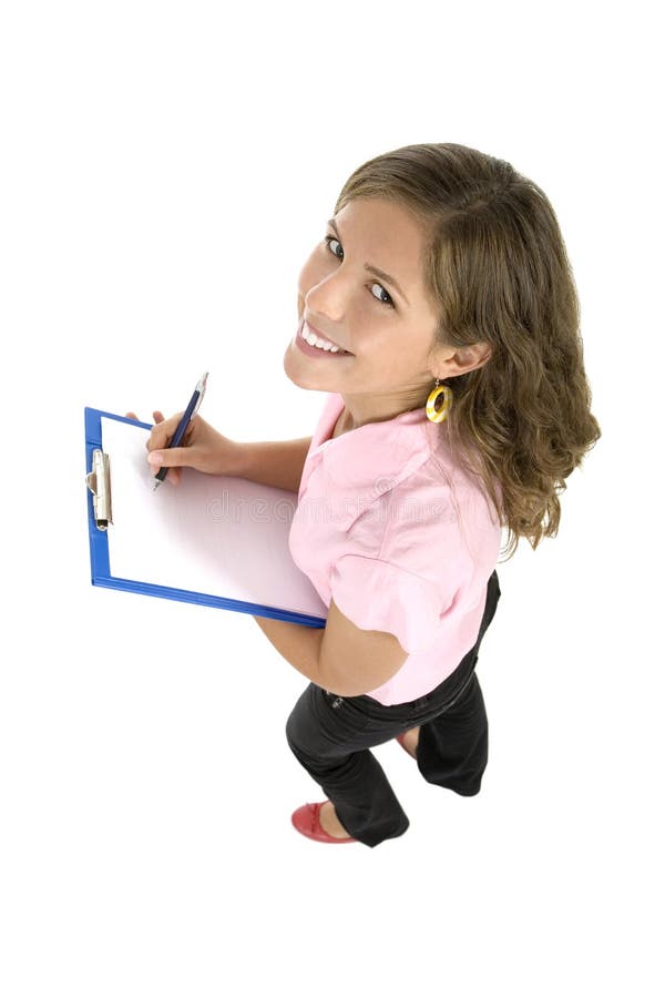 Woman holding clipboard stock photo. Image of paper, smiling - 6448120