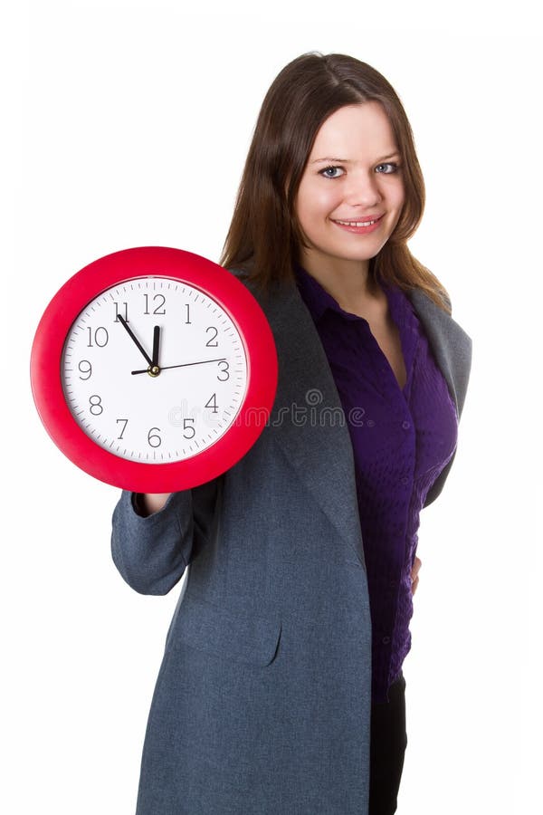 Woman holding a clock stock photo. Image of business - 27385432
