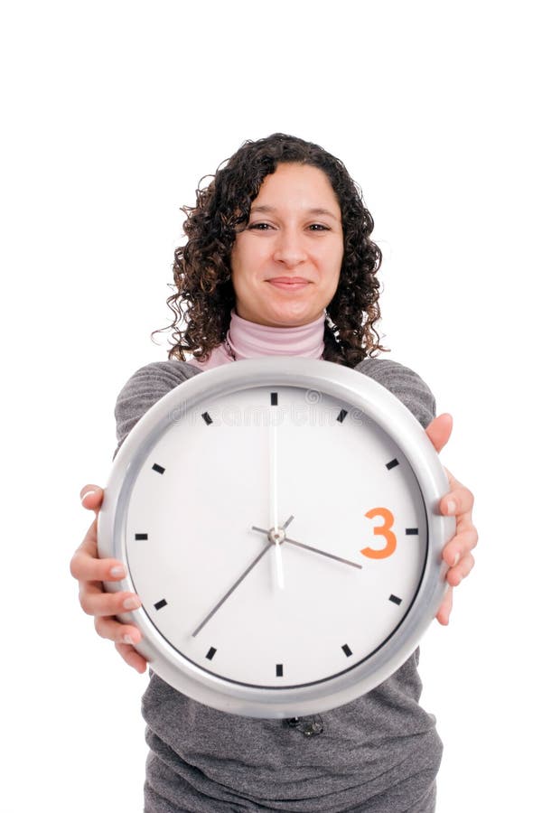 Woman holding a clock stock image. Image of beauty, corporate - 9630895