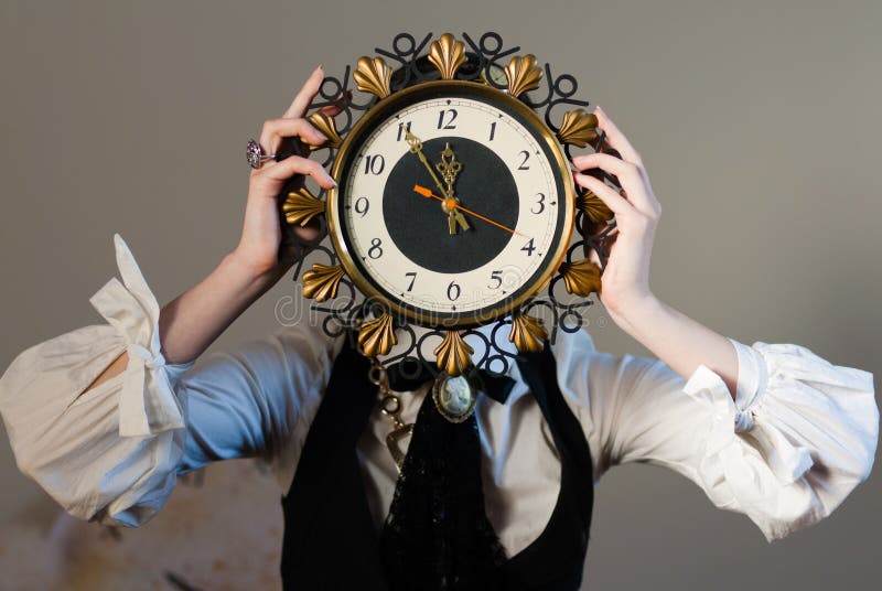 Girl with a clock stock photo. Image of hand, grunge, copy - 2810070