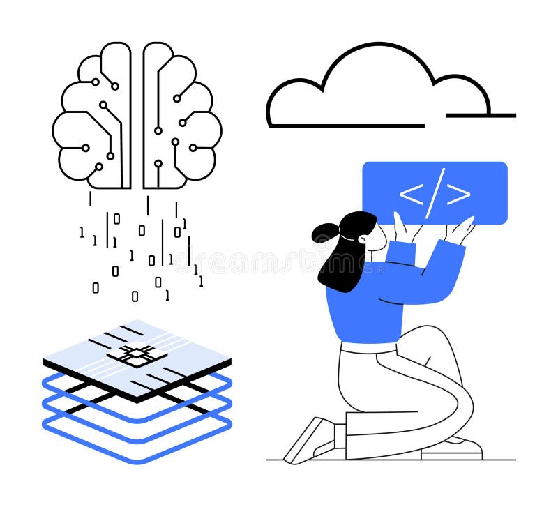 AI Integration with Cloud Computing and Programming Visualization Stock Illustration ...