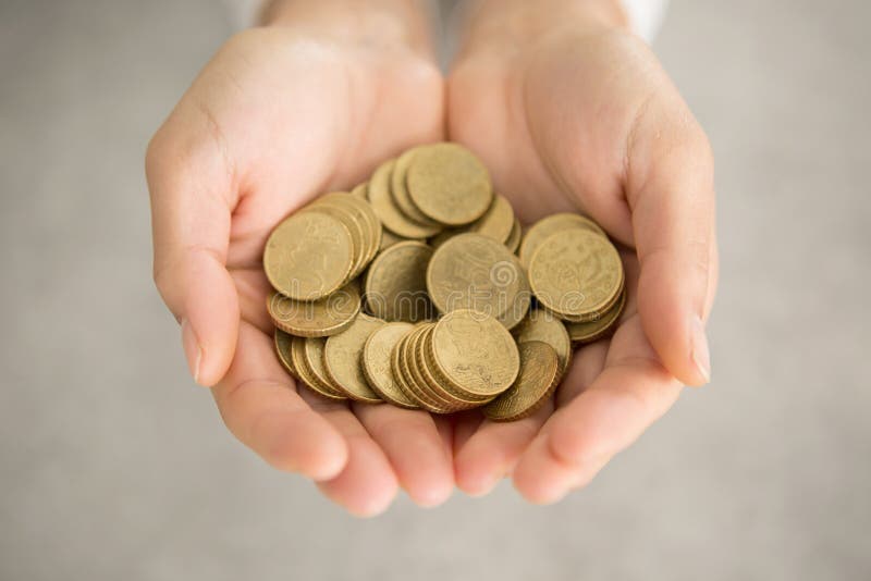 Woman Holding Coins in Hand Stock Image - Image of save, currency ...