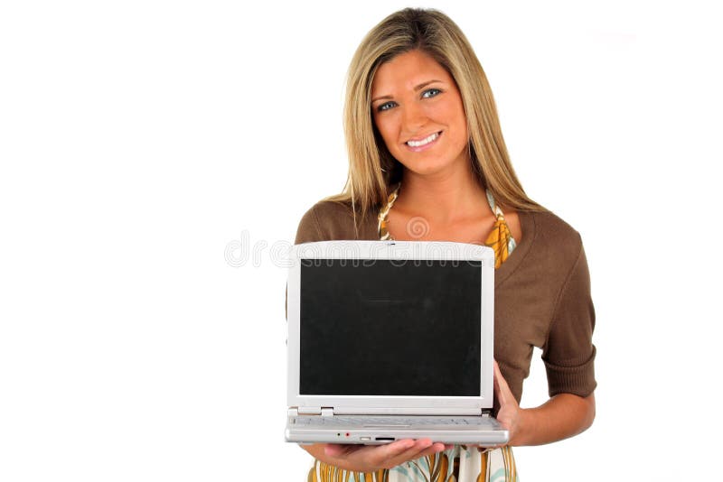 6,533 Happy Cute Woman Holding Laptop Computer Stock Photos - Free ...