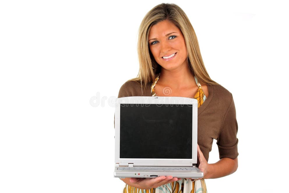 Woman Holding Computer stock photo. Image of long, pretty - 6146492