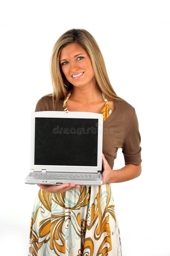 Woman Holding Computer stock image. Image of urban, attractive - 6175927