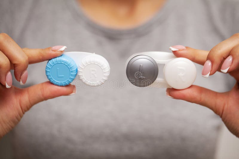 Woman Holding a Container with Contact Lenses for Vision Correction ...
