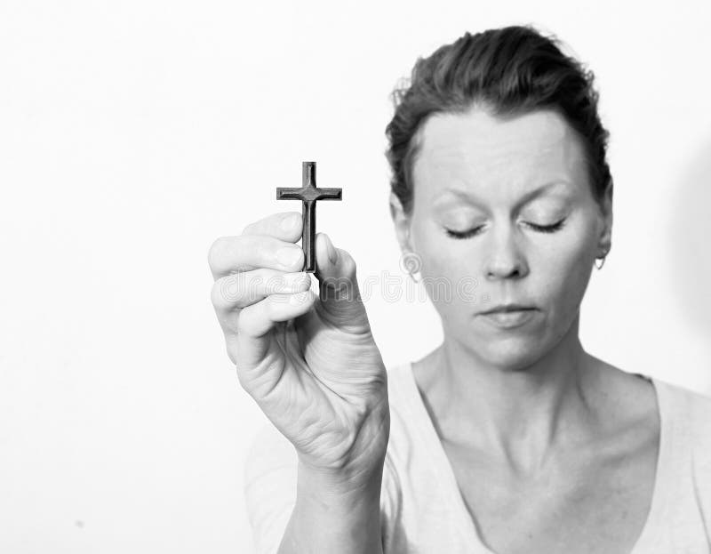 Woman Holding a Cross in Her Hands Stock Image - Image of isolated ...