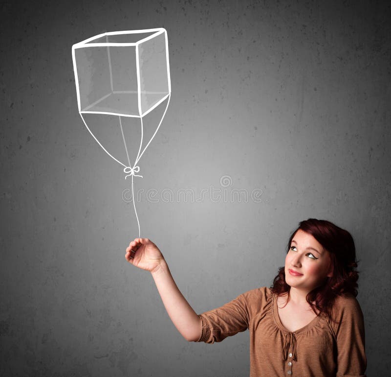 Woman Holding a Cube Balloon Stock Photo - Image of head, look: 42771106