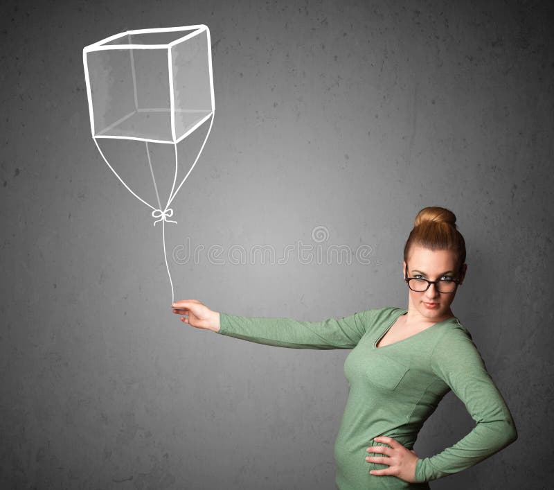 Woman Holding a Cube Balloon Stock Image - Image of lady, cube: 93049427