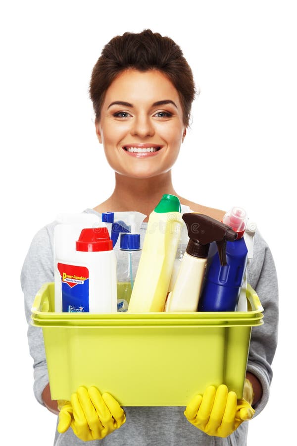 Woman Holding Different Cleaning Stuff Stock Image - Image of people ...
