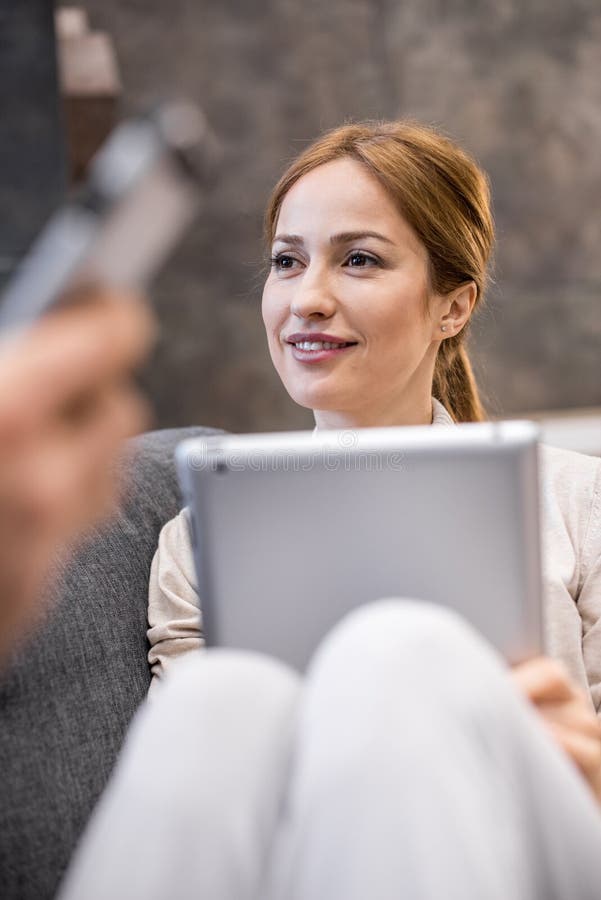 Woman Holding Digital Tablet Stock Photo - Image of woman, relationship ...