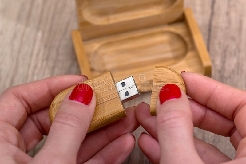 Woman Holding Ecological Wooden USB Flash Drive Stock Image - Image of ...