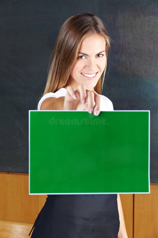 Woman Holding Empty Green Sign Stock Image - Image of empty, business ...